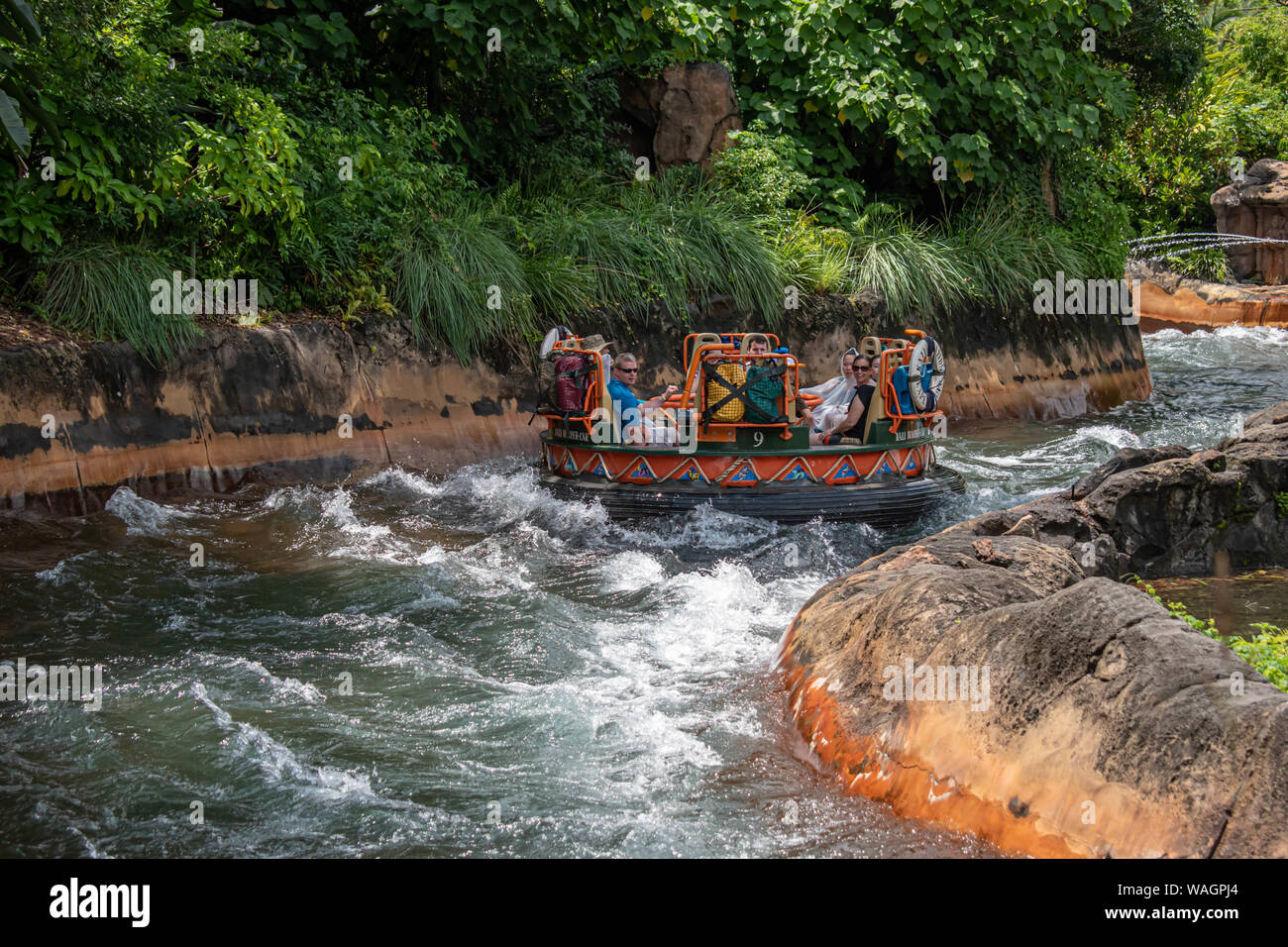 Orlando, Florida. August 14, 2019. People having fun Kali River Rapids ...