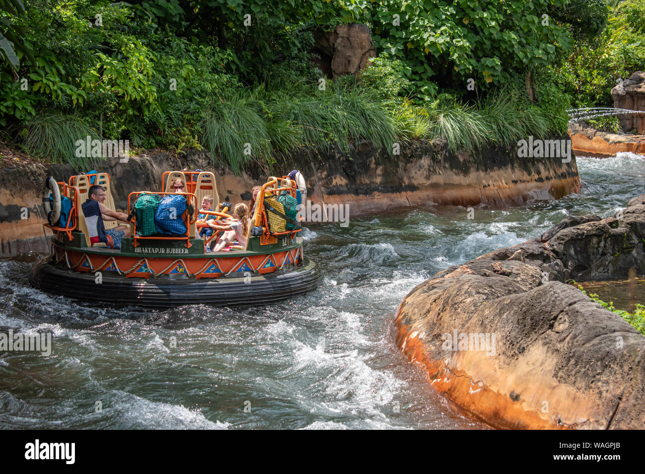 Orlando, Florida. August 14, 2019. People having fun Kali River Rapids ...