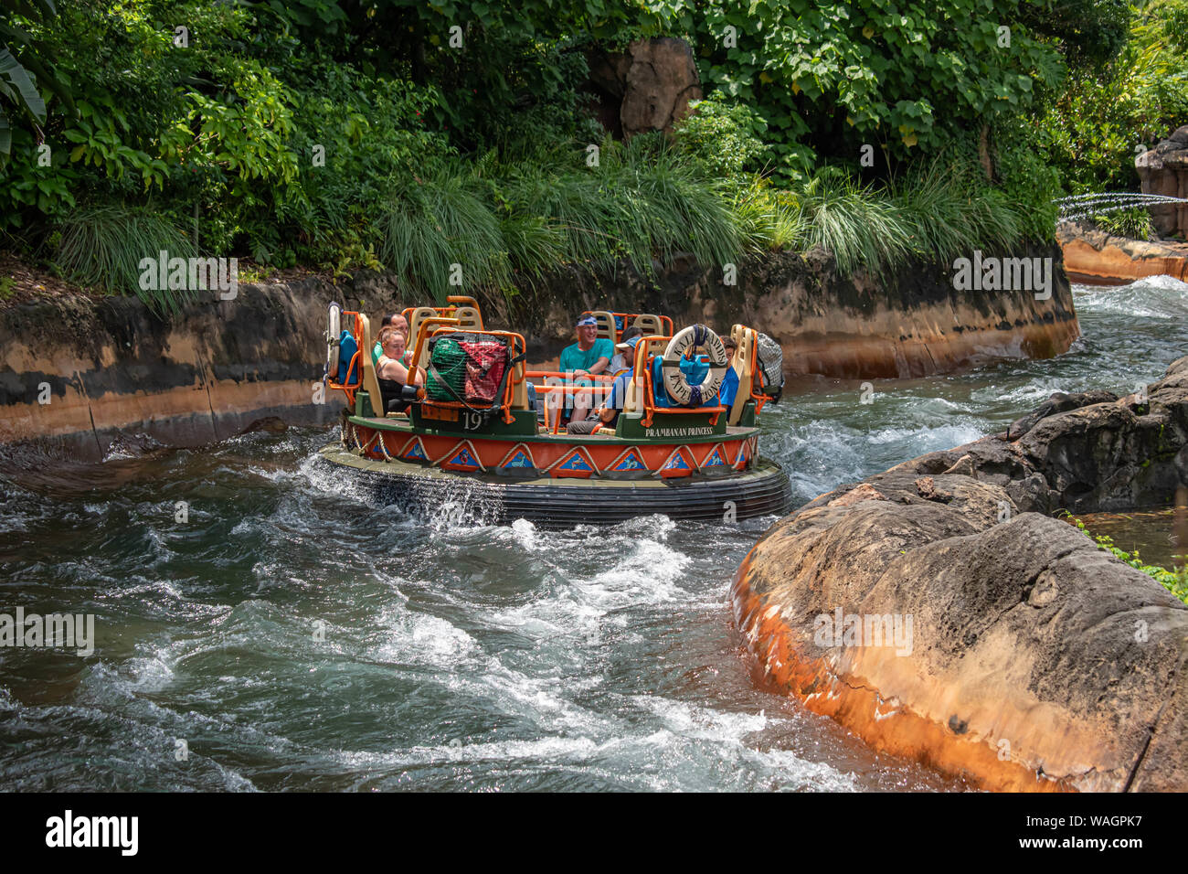 Orlando, Florida. August 14, 2019. People having fun Kali River Rapids ...