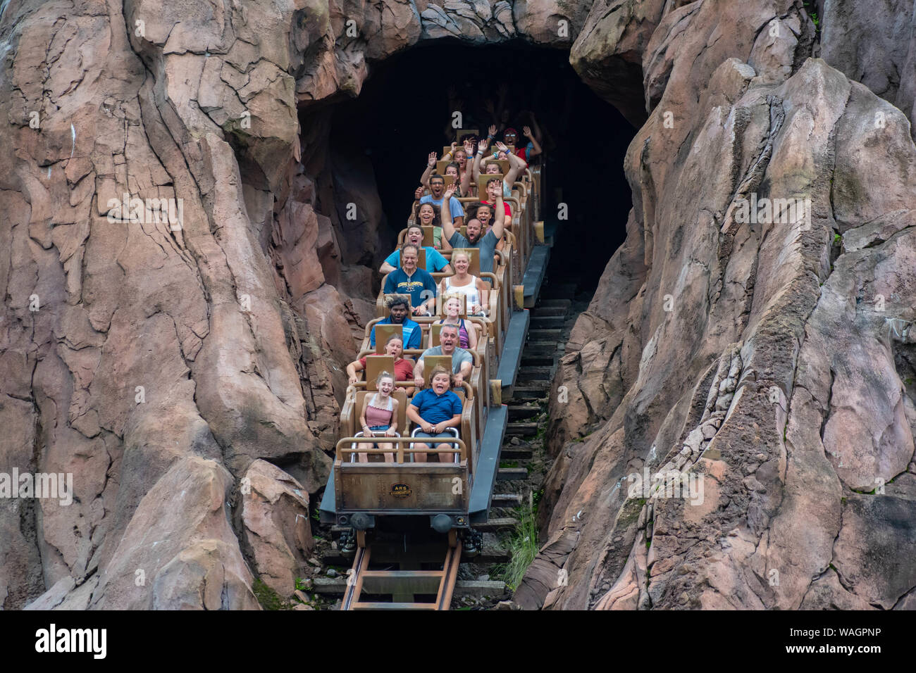 Orlando, Florida. August 14, 2019. People having fun Expedition Everest ...