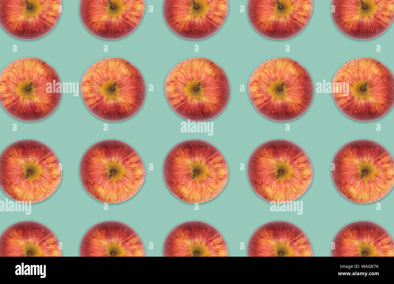 Pattern of red apples, Fruit collage stock photo on sea green ...