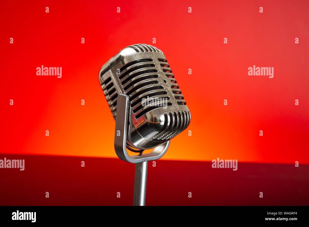 Retro vintage style metal microphone isolated, RJ, Singing listening ...