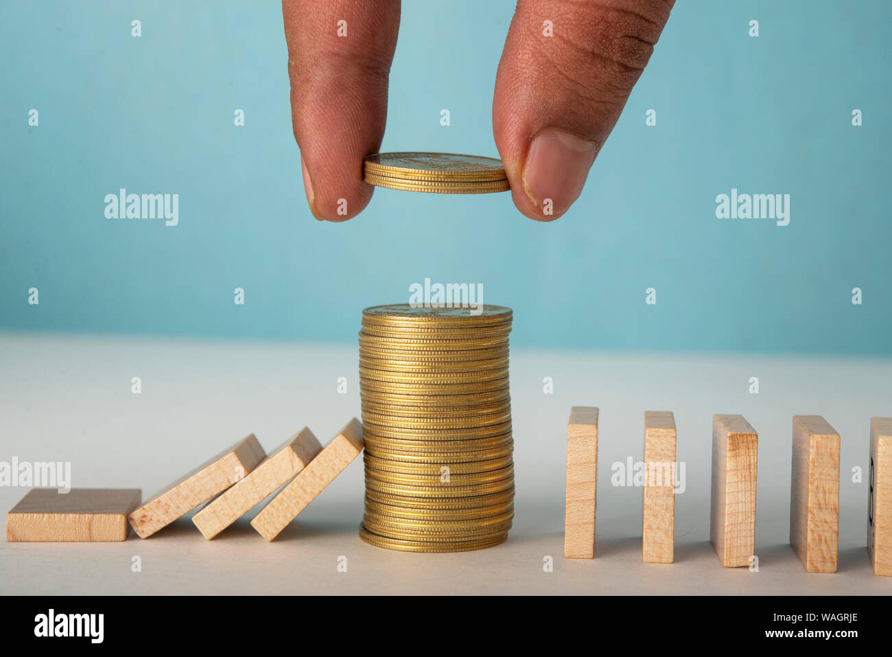 Financial support business concept with Coin Stack and wooden blocks ...