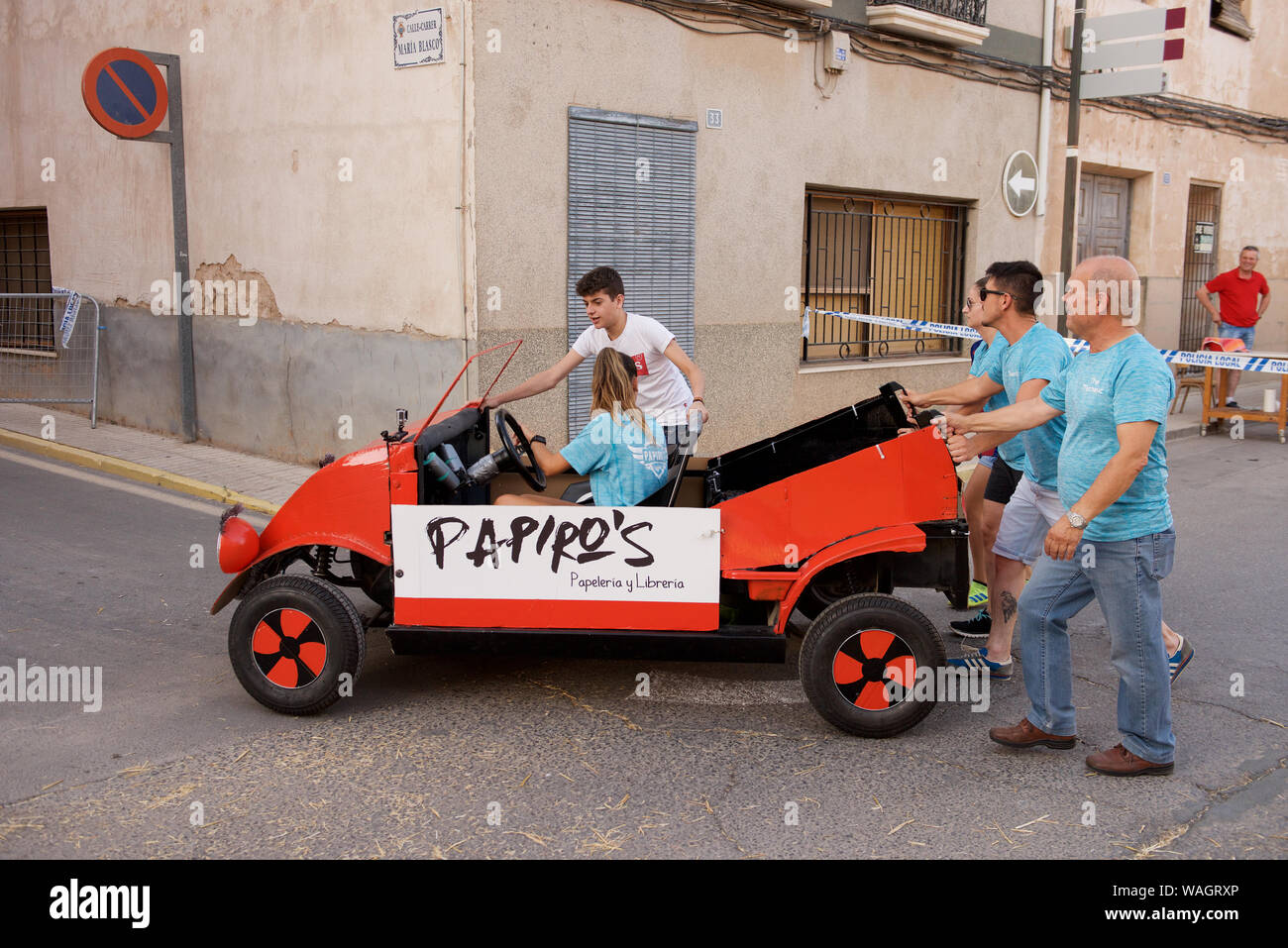 Home made box cart fun at Fiesta time in Spain Stock Photo - Alamy
