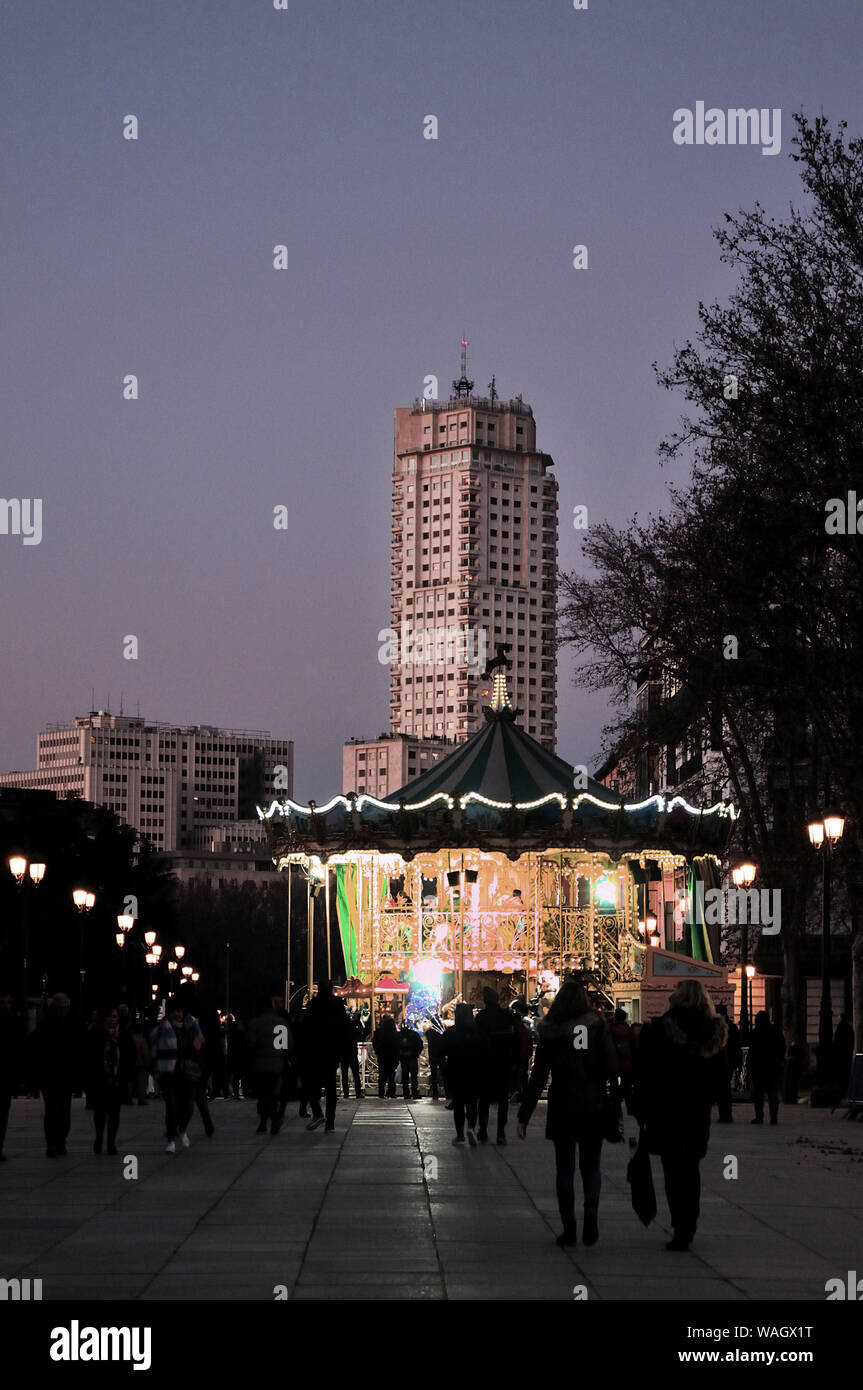 Carousel and Madrid Tower. Madrid Stock Photo - Alamy