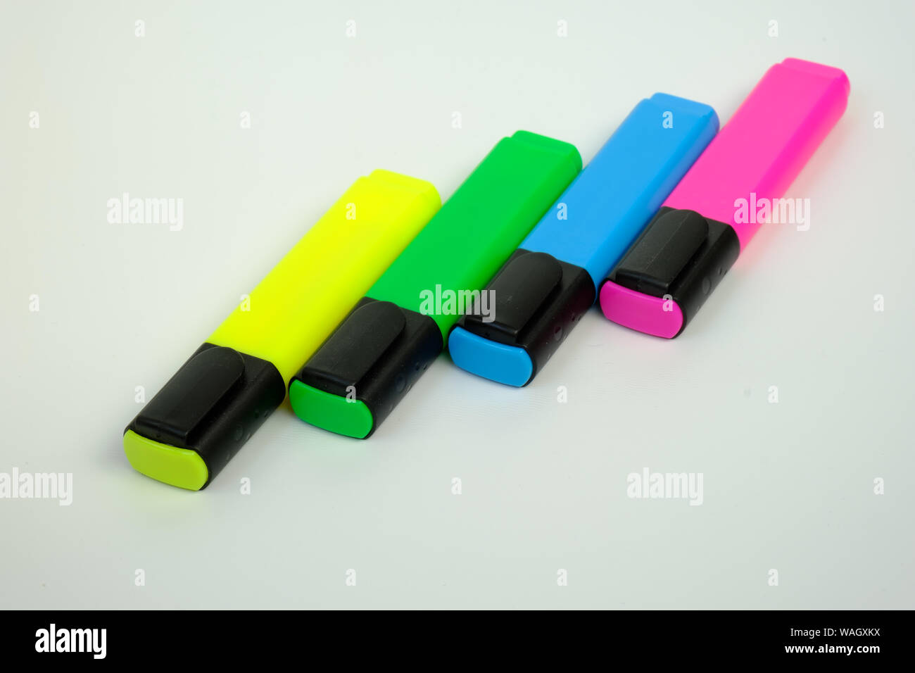 In this photo you can see four highlighters of various colors in ...