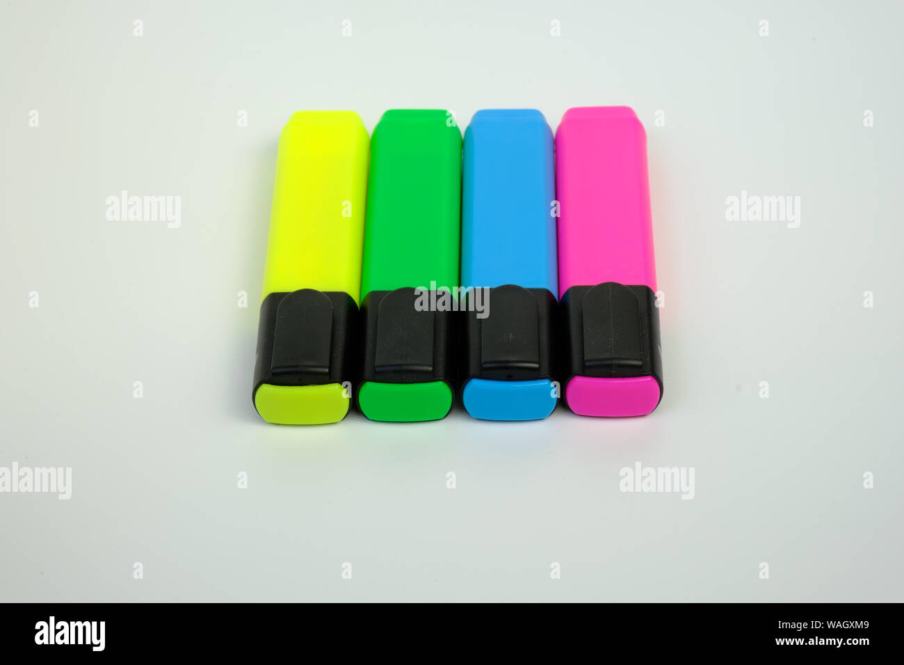 In this photo you can see four highlighters of various colors in ...