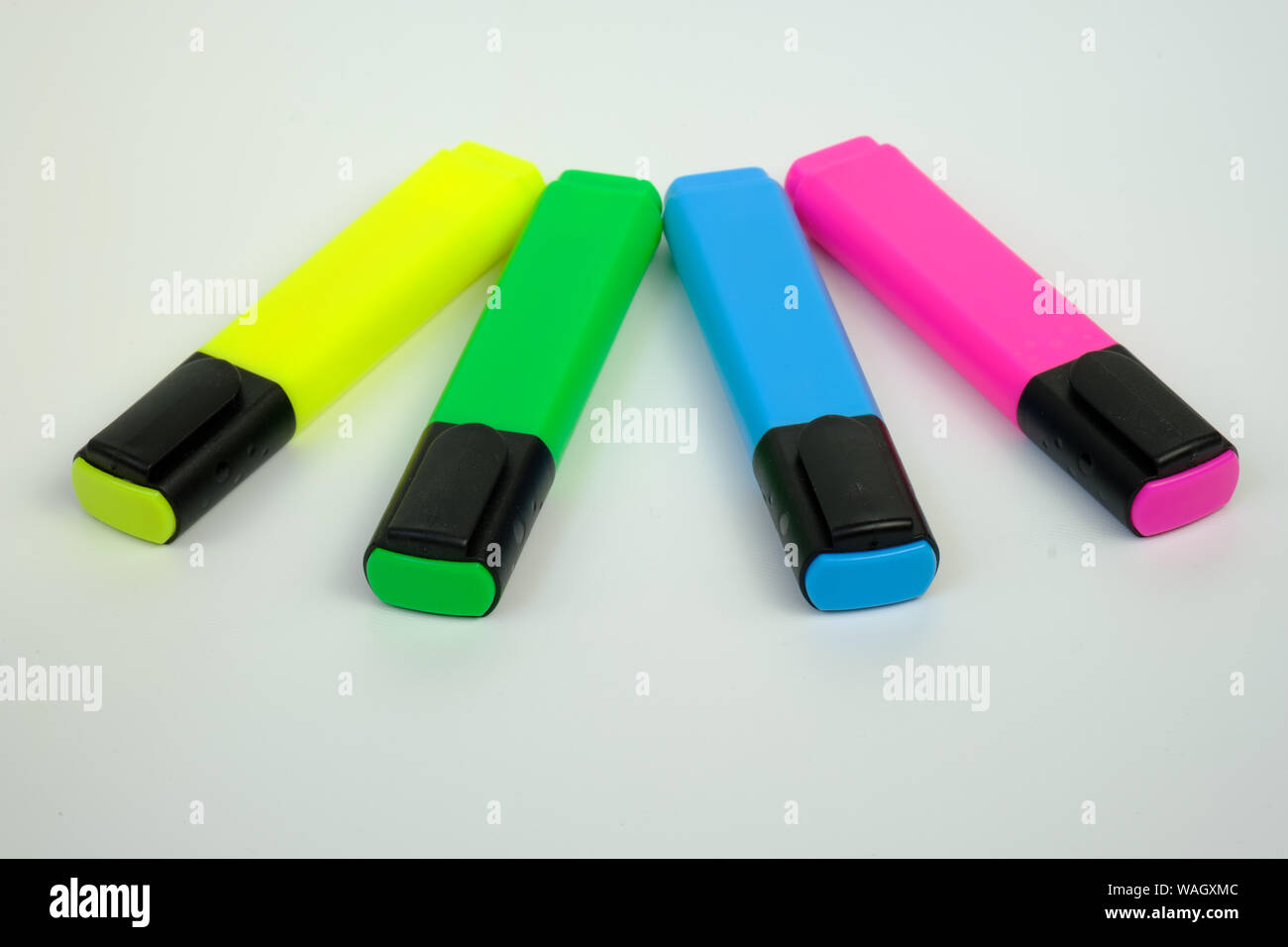 In this photo you can see four highlighters of various colors in ...