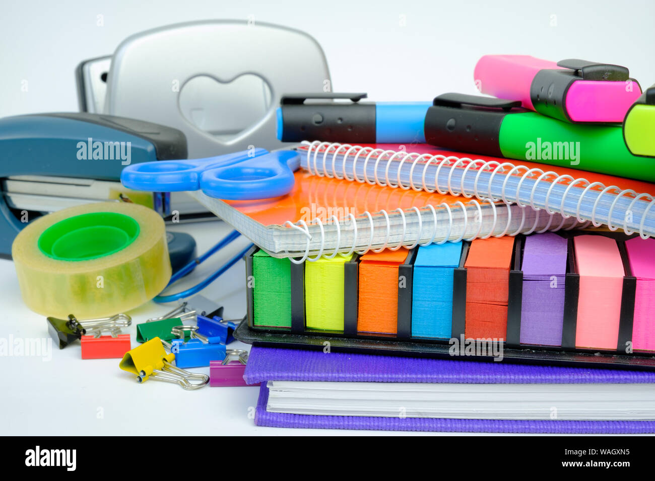 In this photo you can see a lot of school supplies in different ...