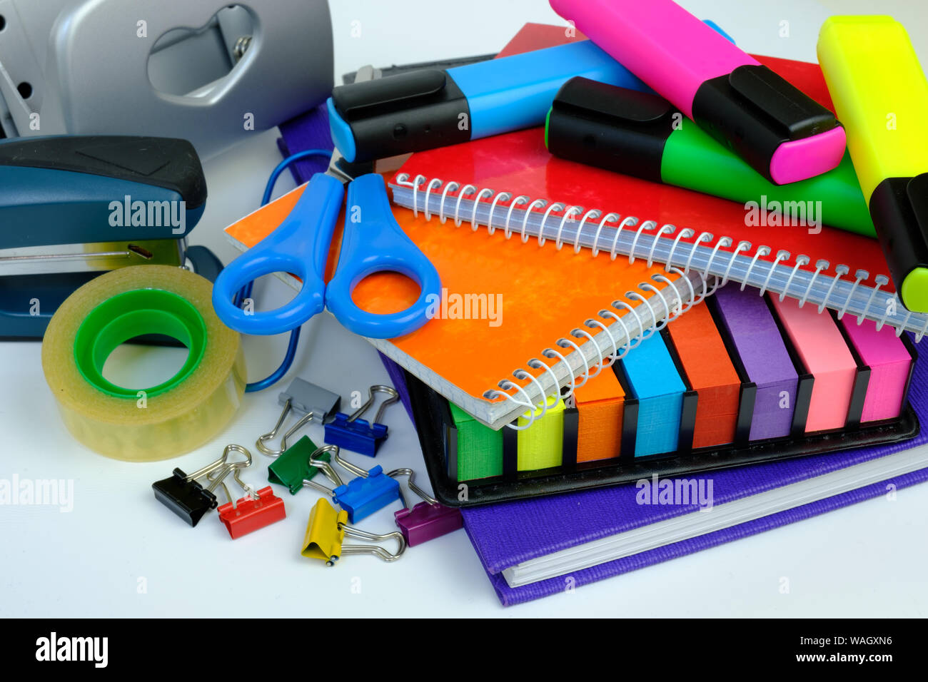 In this photo you can see a lot of school supplies in different ...