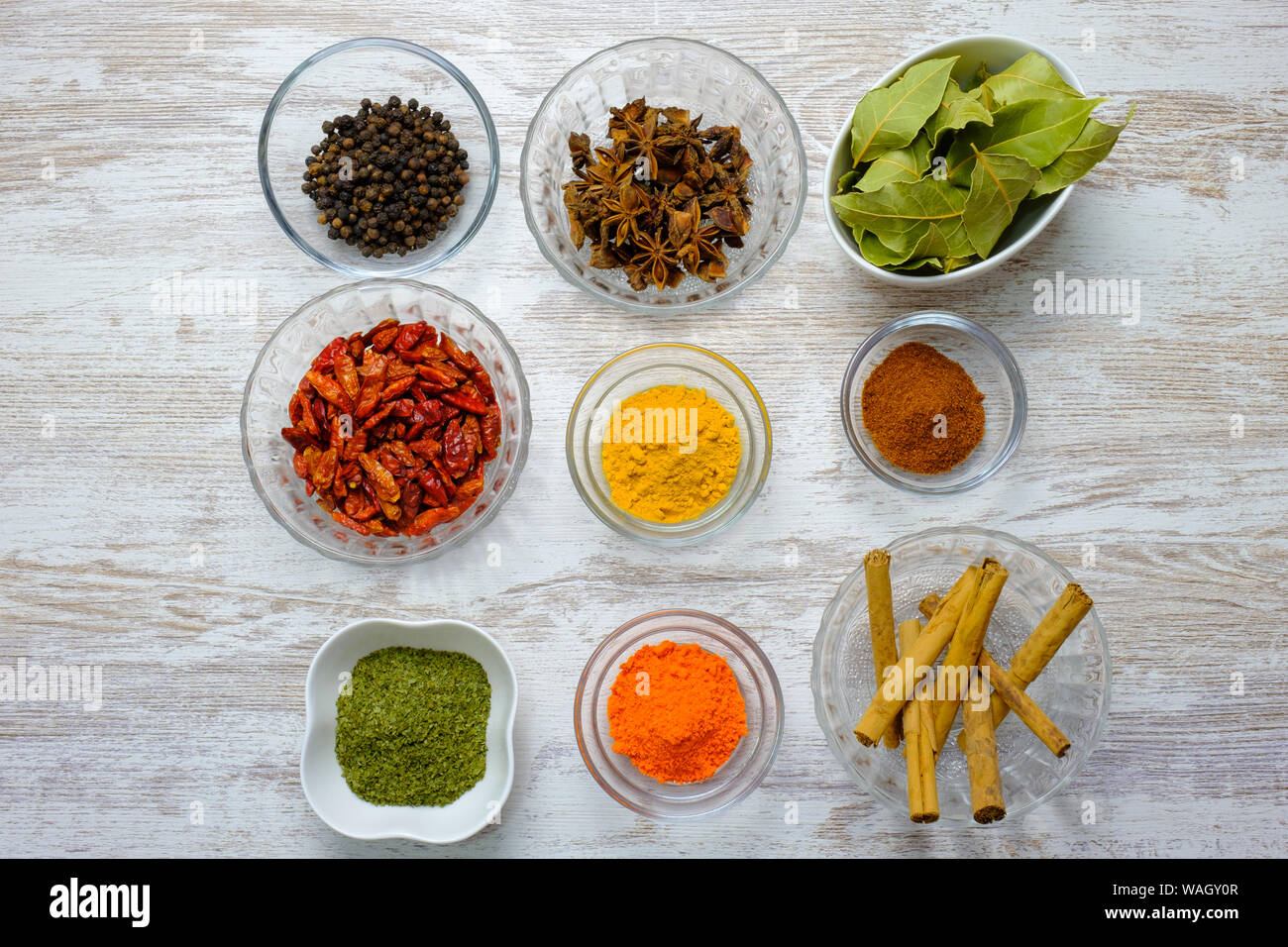 In this photo you can see different types of spices and food condiments ...