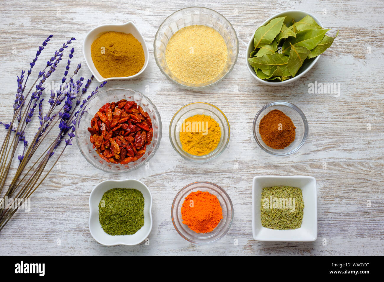 In this photo you can see different types of spices and food condiments ...