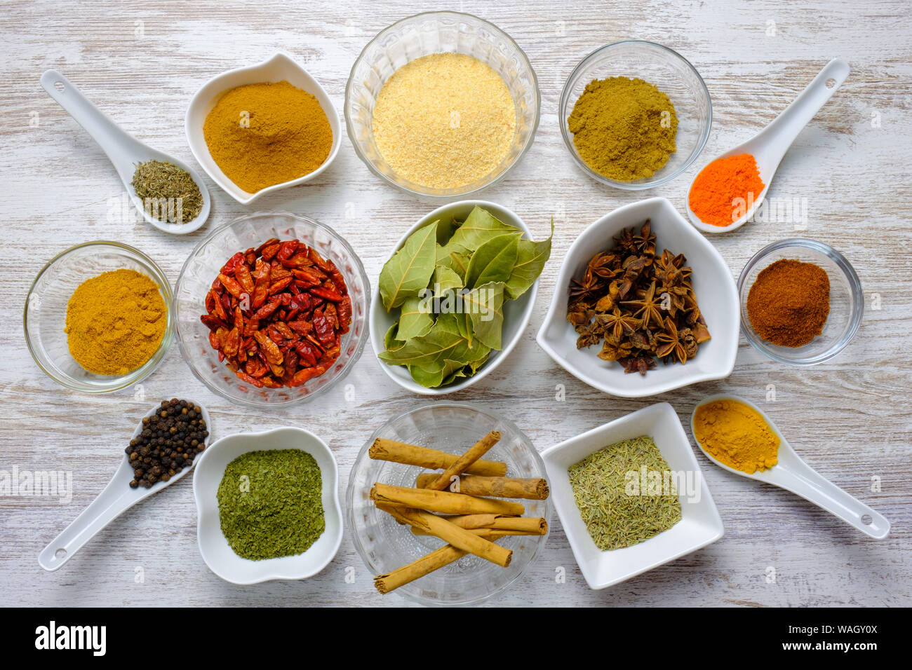 In this photo you can see different types of spices and food condiments ...