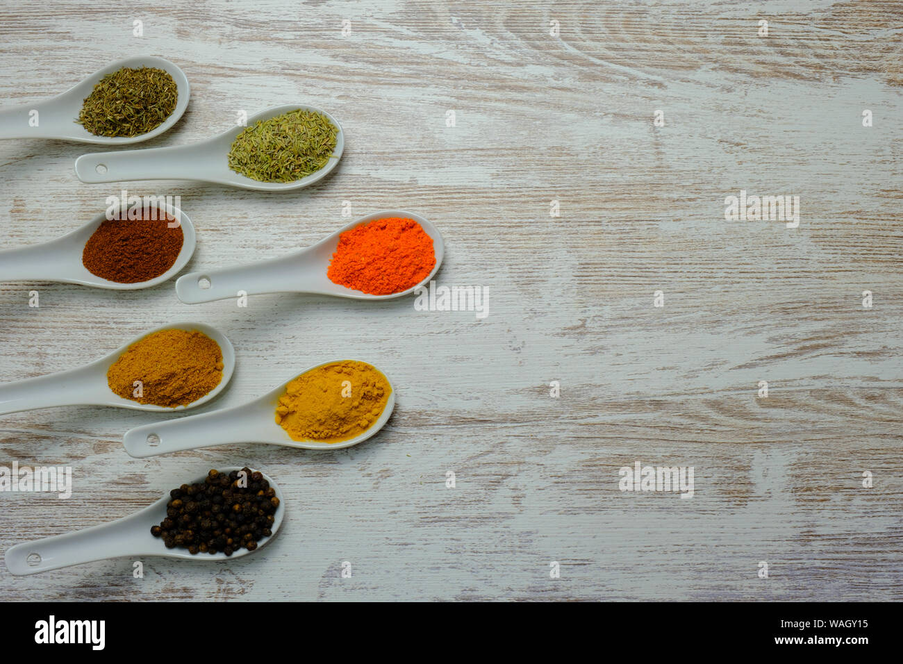 In this photo you can see different types of spices and food condiments ...