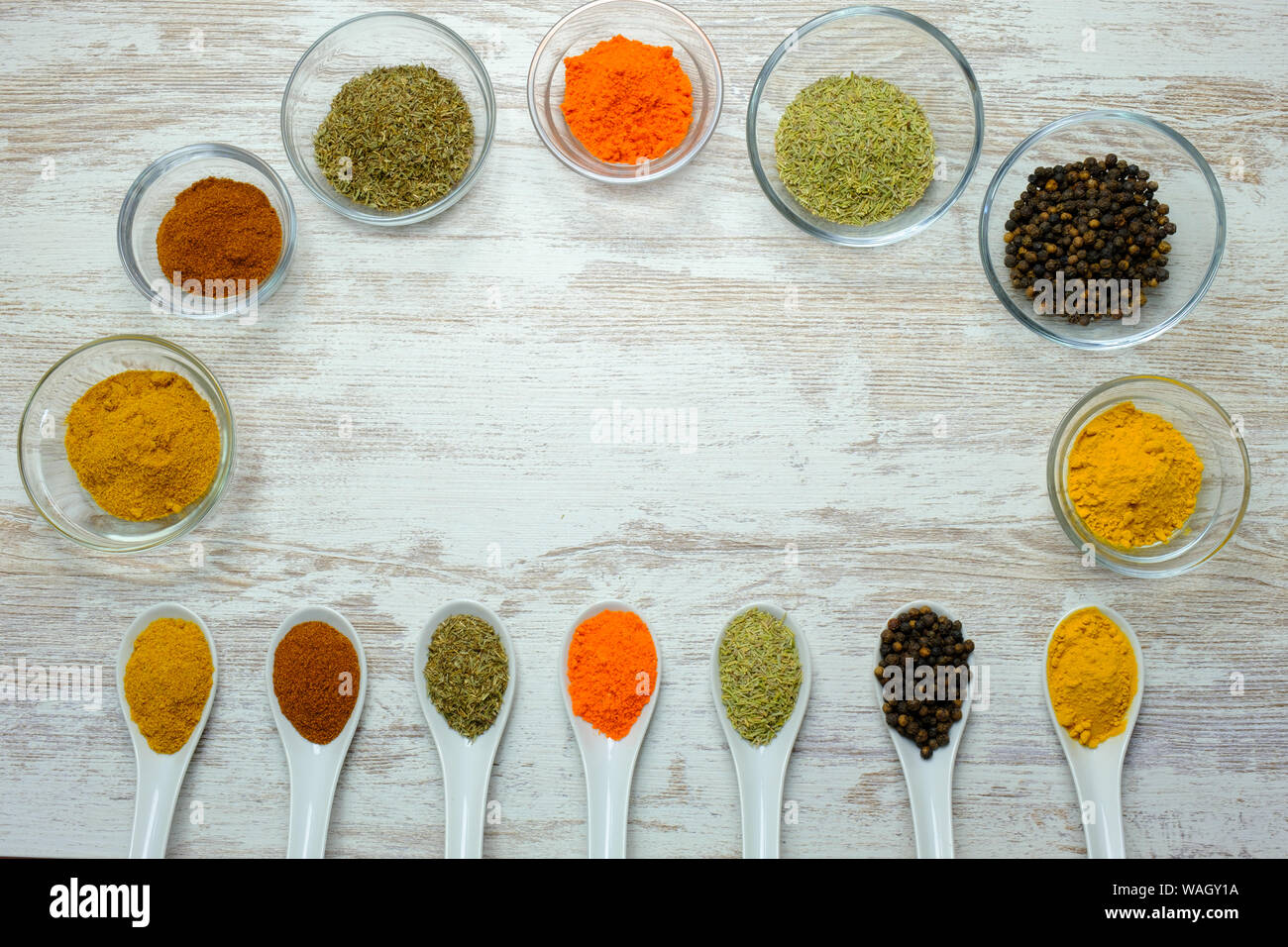 In this photo you can see different types of spices and food condiments ...