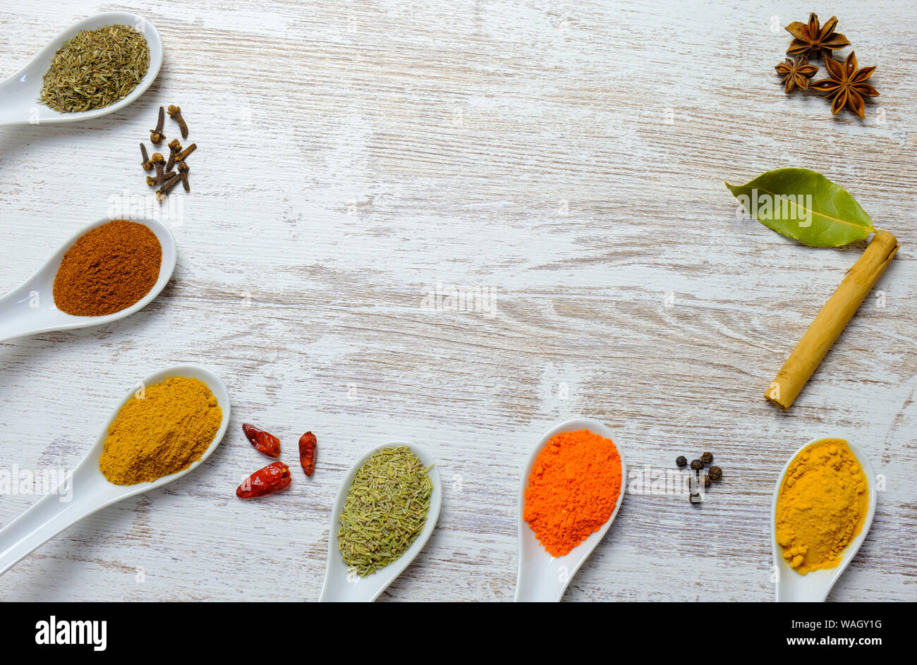 In this photo you can see different types of spices and food condiments ...