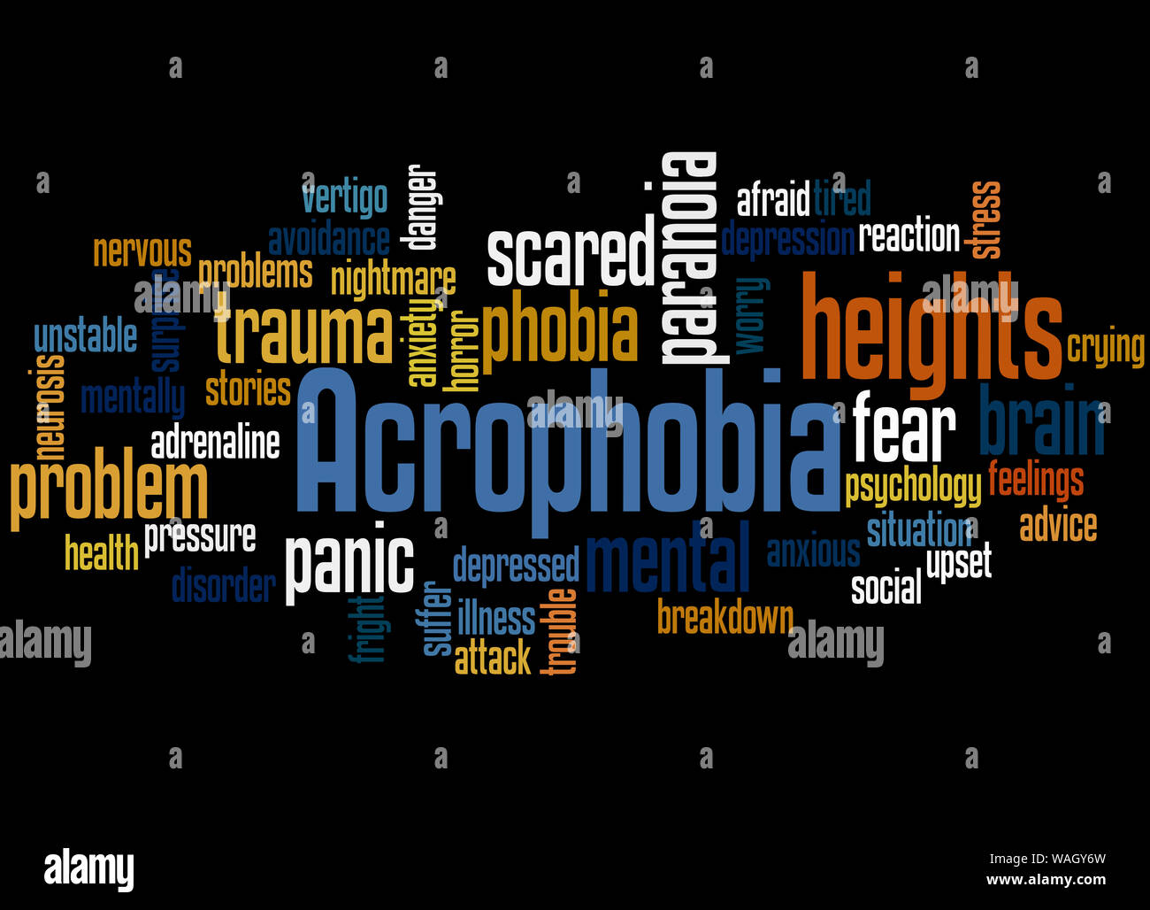 Acrophobia fear of heights cloud concept on black background Stock ...