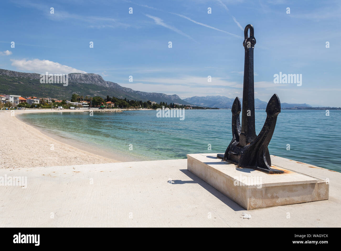 Kastel Stari, Big ancient anchor on the shore od Adriatic sea Stock ...