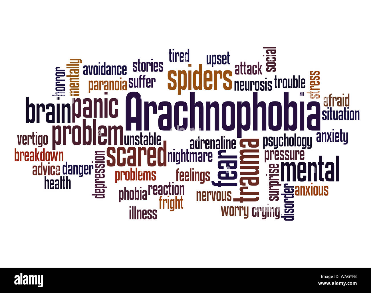 Arachnophobia fear of spiders word cloud concept on white background ...