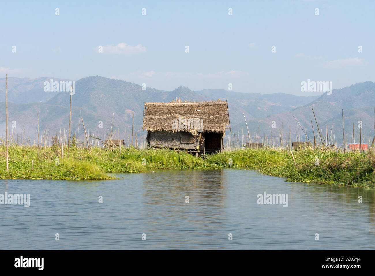 Bamboo House along the banks of Inle Lake, Nyaung Shwe, Myanmar (Birma ...
