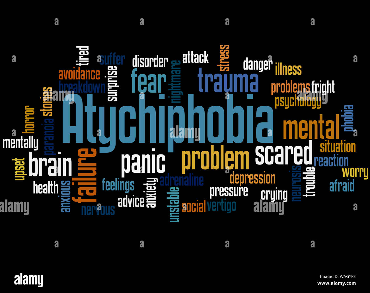 Atychiphobia fear of failure word cloud concept on black background ...