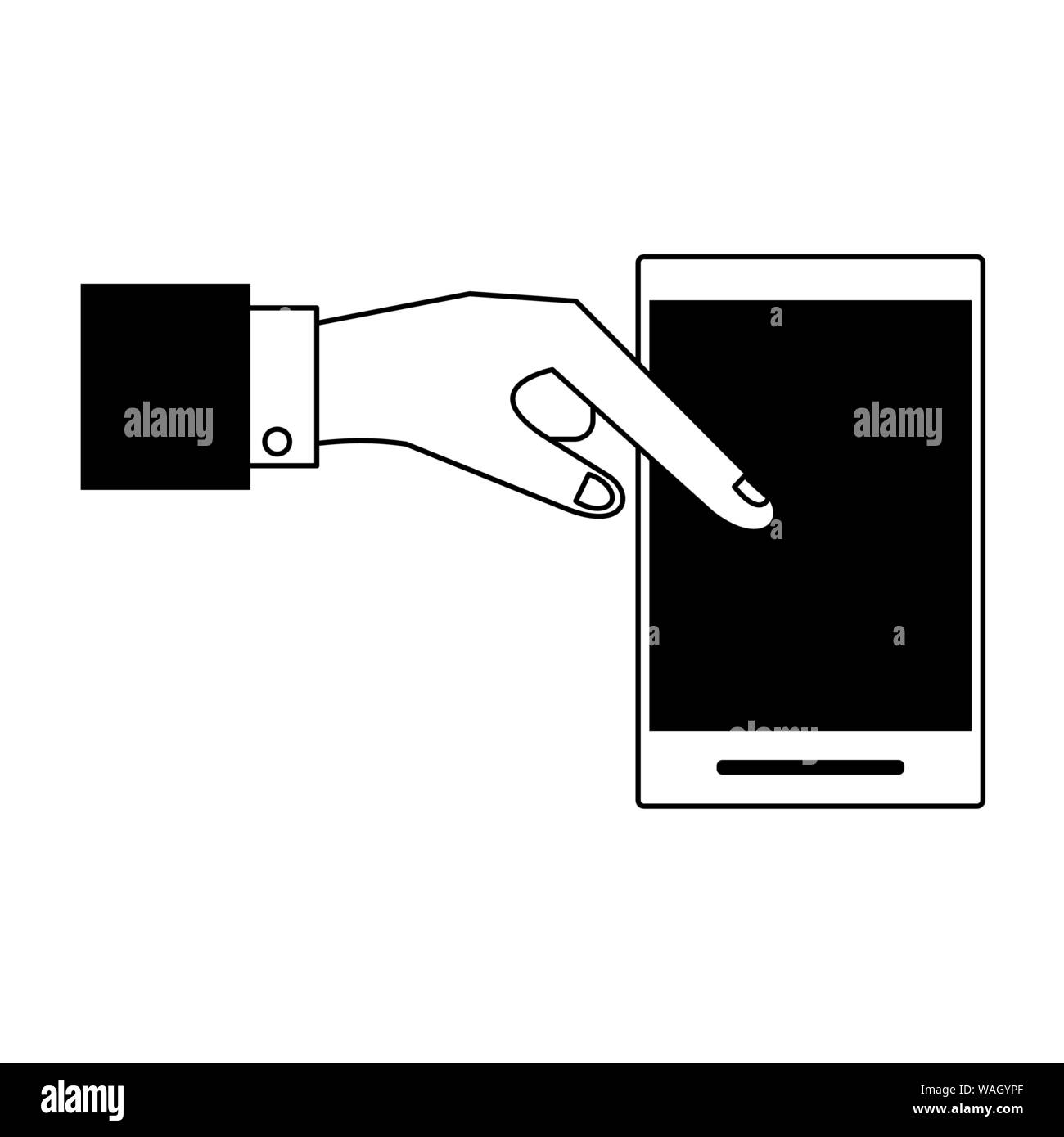 technology hardware smartphone device cartoon in black and white Stock ...