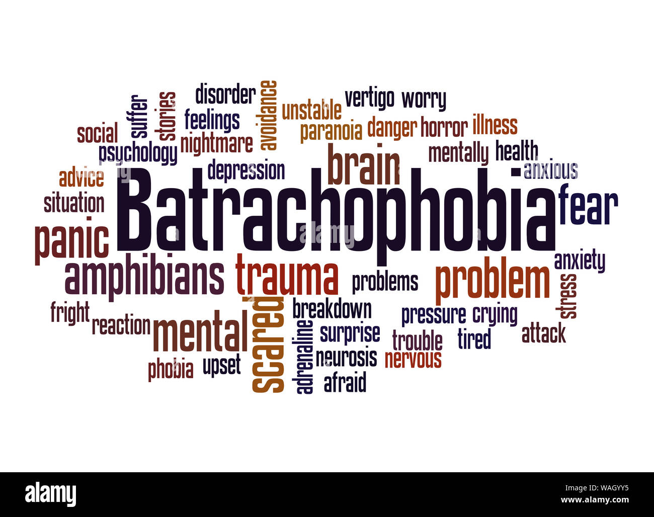 Batrachophobia fear of amphibians word cloud concept on white ...