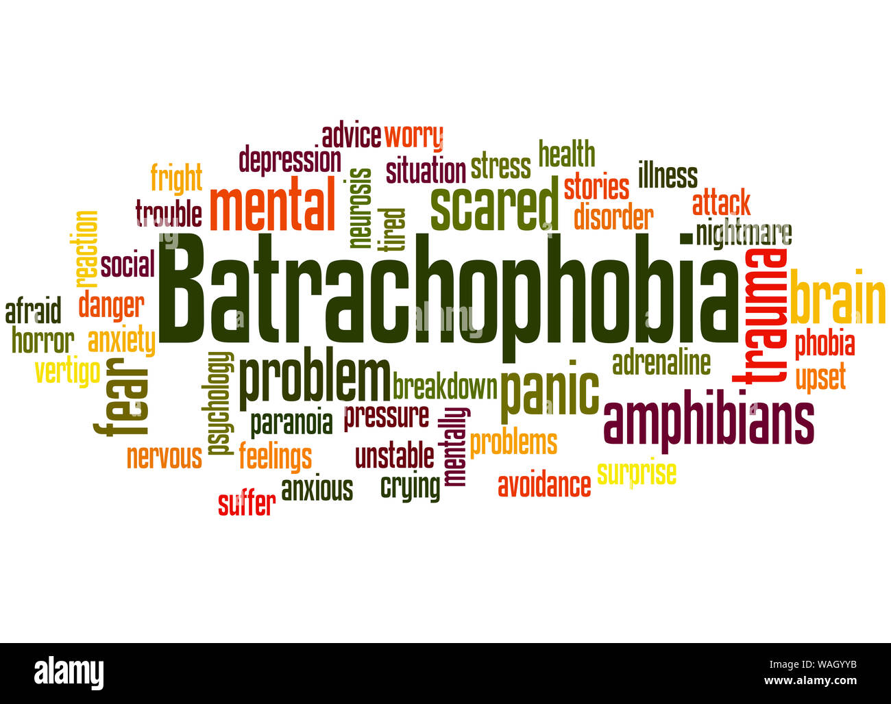Batrachophobia fear of amphibians word cloud concept on white ...