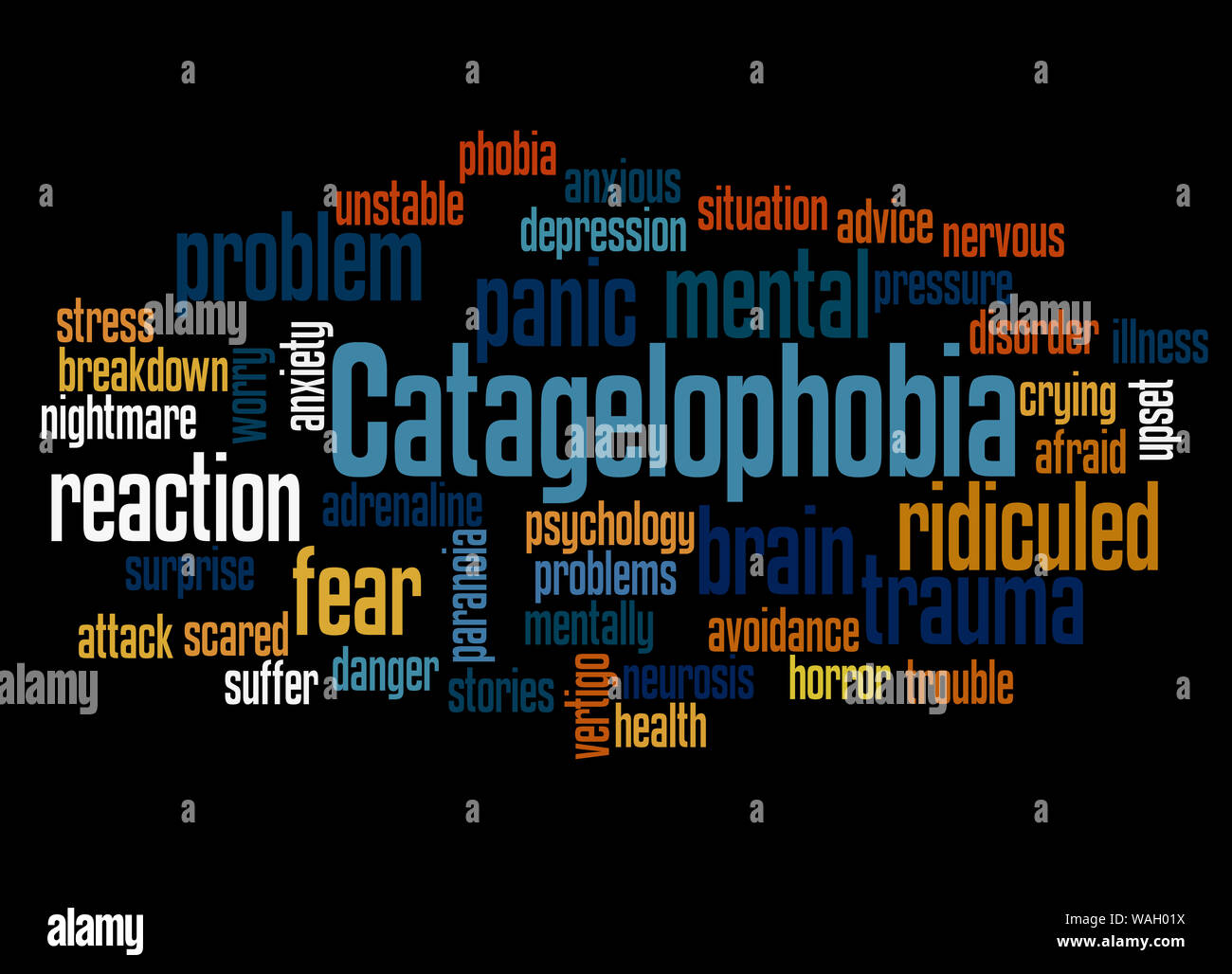 Catagelophobia fear of being ridiculed word cloud concept on black ...