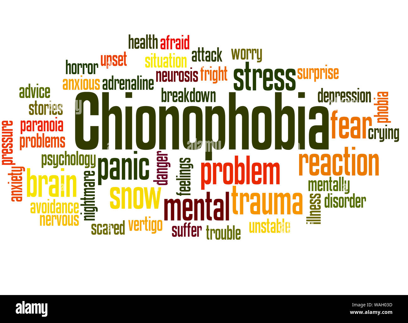 Chionophobia fear of snow word cloud concept on white background Stock ...