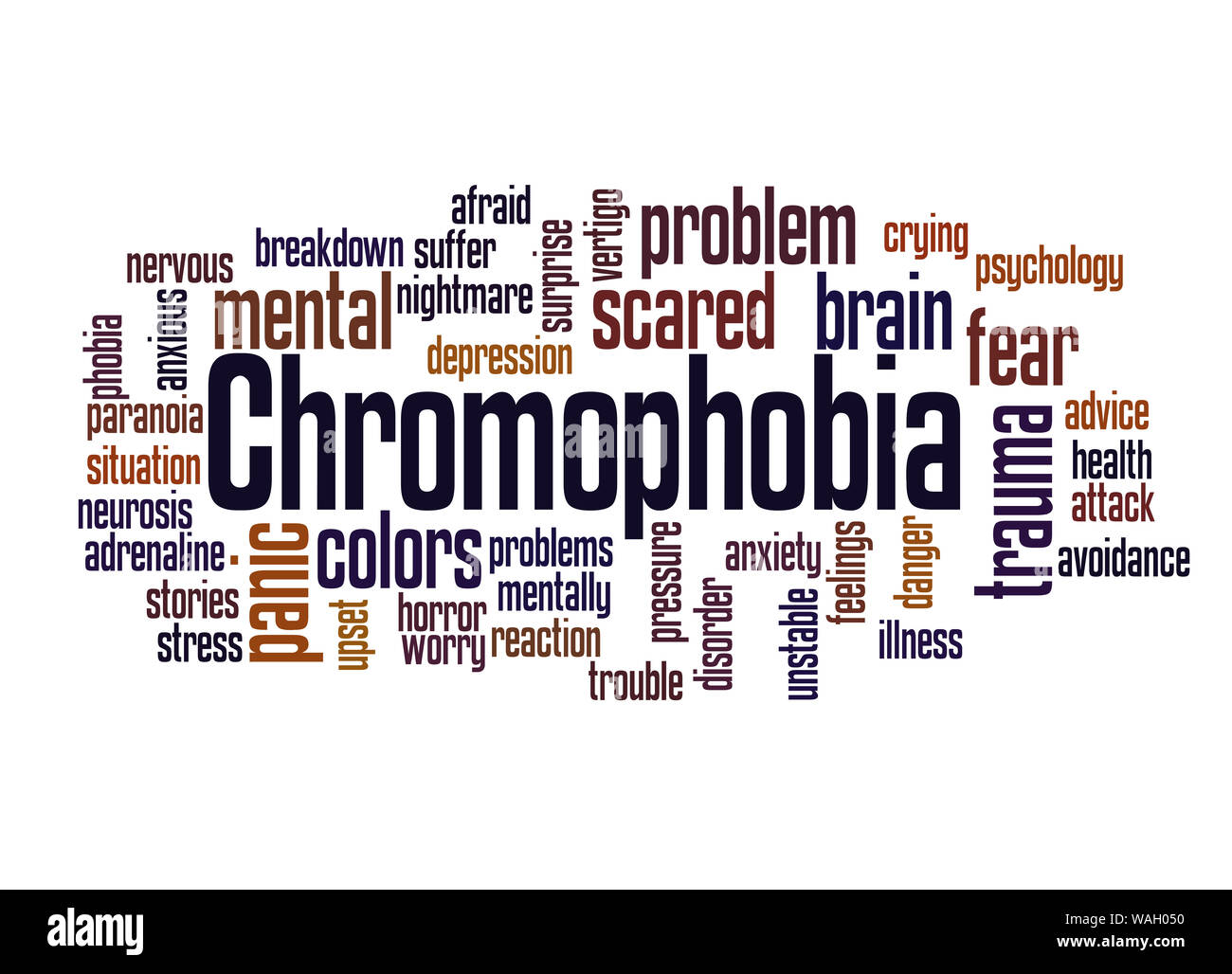 Chromophobia fear of colors word cloud concept on white background ...