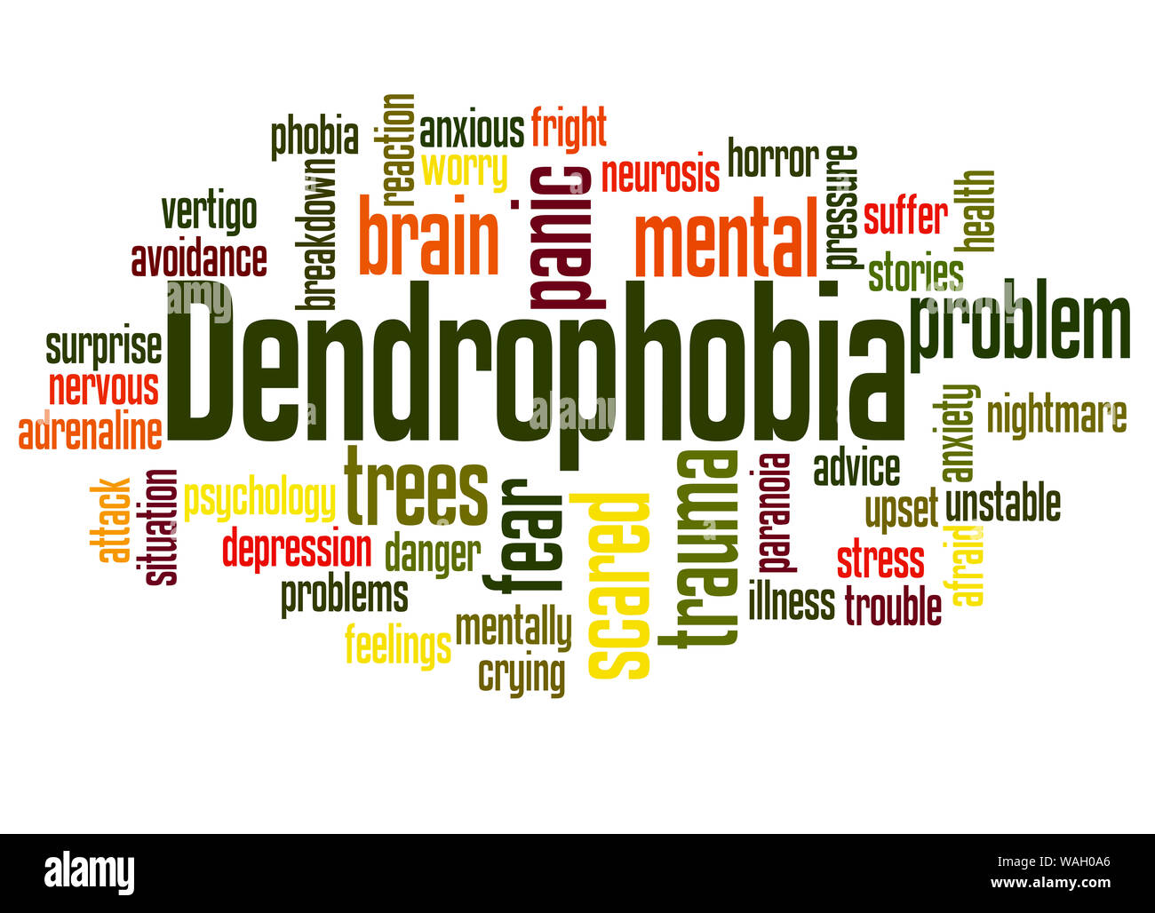 Dendrophobia fear of trees word cloud concept on white background Stock ...