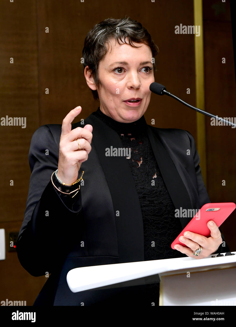 Olivia Colman gives an acceptance speech after receiving the Raindance ...