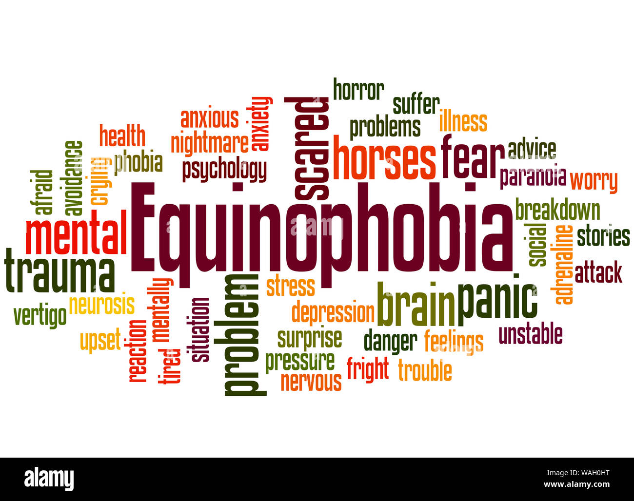 Equinophobia fear of horses word cloud concept on white background ...