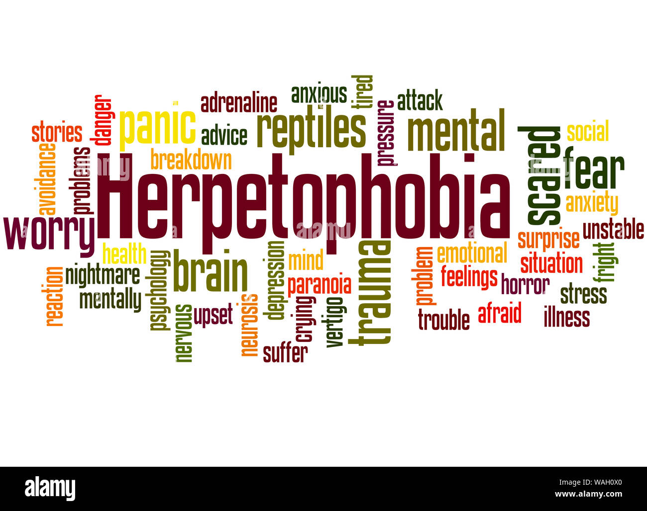 Herpetophobia fear of reptiles word cloud concept on white background ...