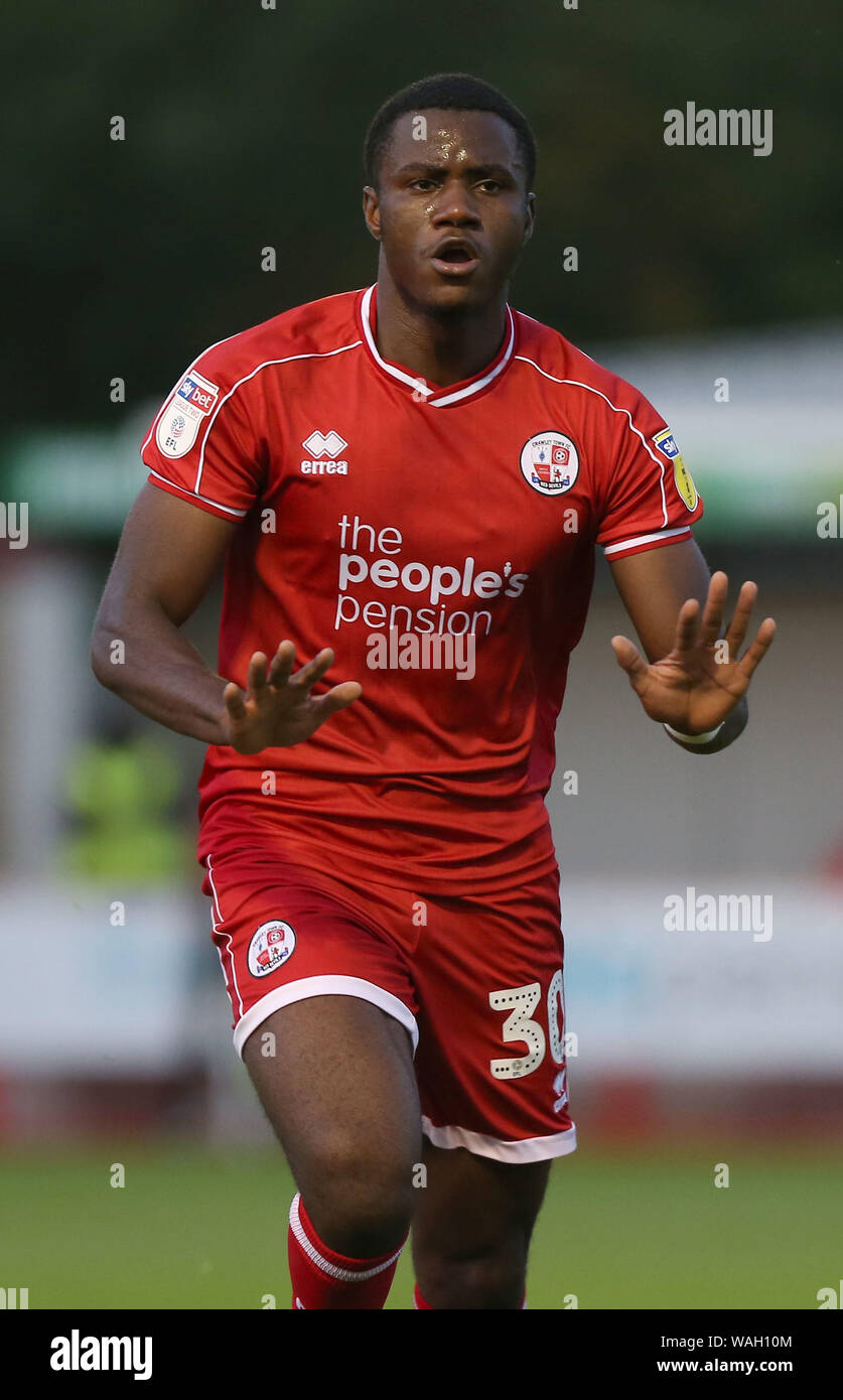 Crawley, UK. 20 August 2019 Crawley Town's Beryly Lubala celebrates ...