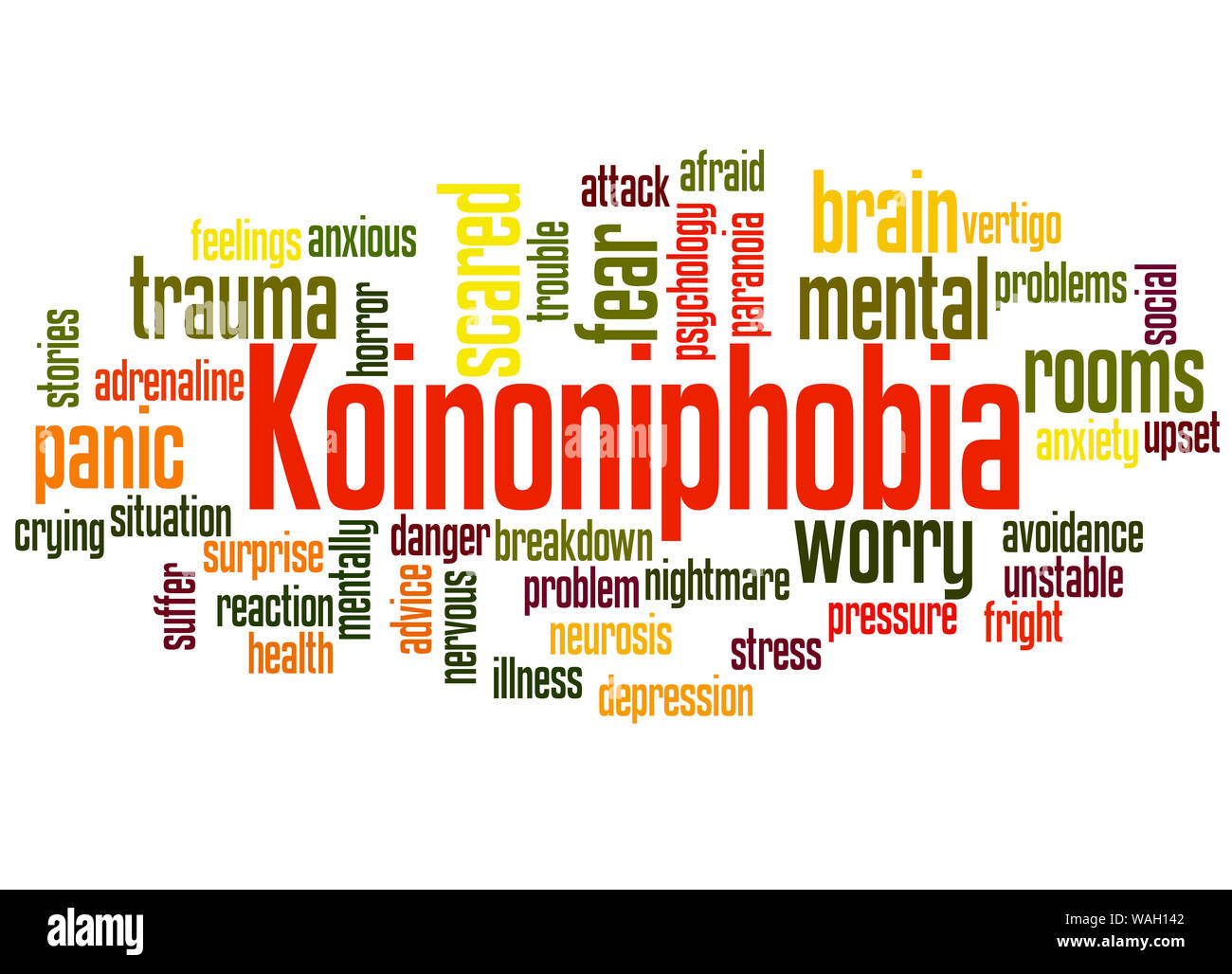 Koinoniphobia fear of rooms full of people word cloud concept on white ...