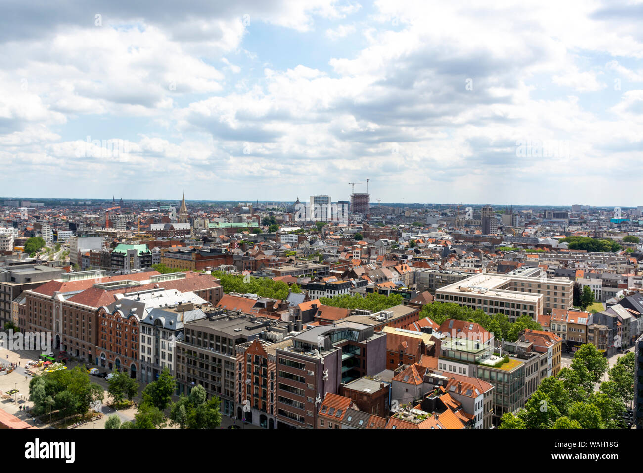 Cityscape, old Belgian city Antwerpen, view from above in summer Stock ...