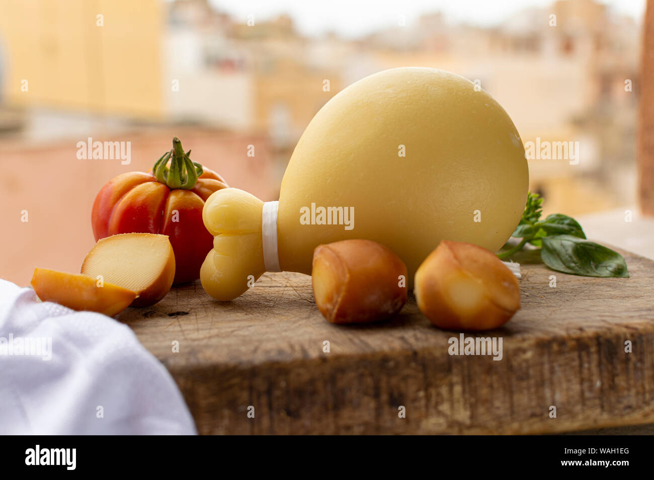 Cheese collection, Italian provolone caciocavallo aged and smoked ...