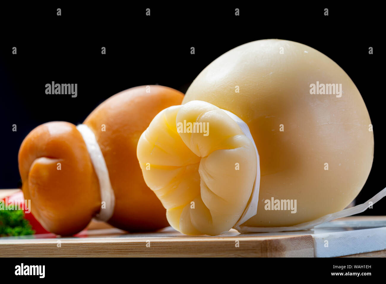 Cheese collection, Italian provolone or provola caciocavallo hard and ...