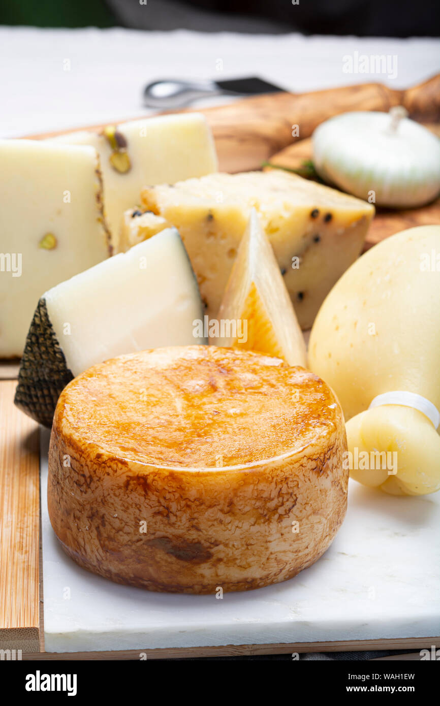 Cheese collection, Variety of Italian pecorino and provolone cheeses ...
