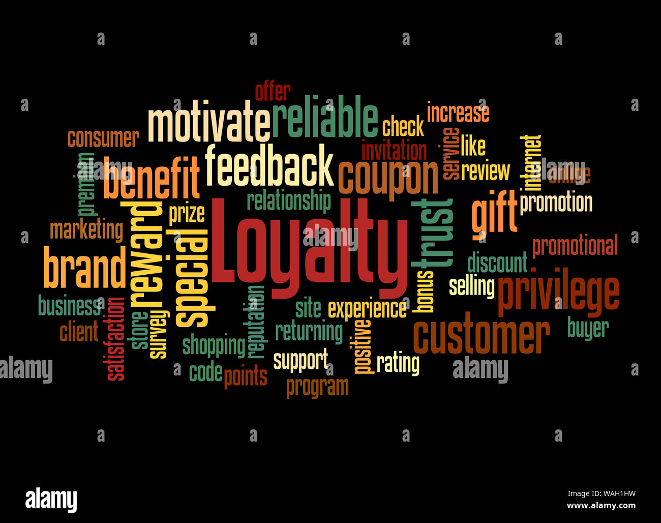 Loyalty word cloud concept on black background Stock Photo - Alamy