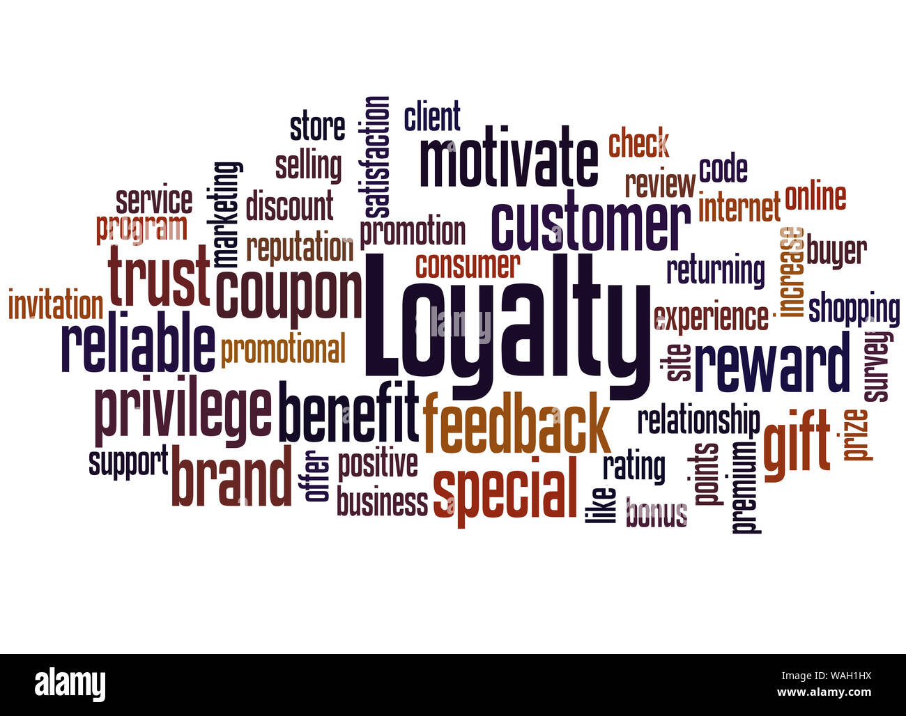 Loyalty word cloud concept on white background Stock Photo - Alamy