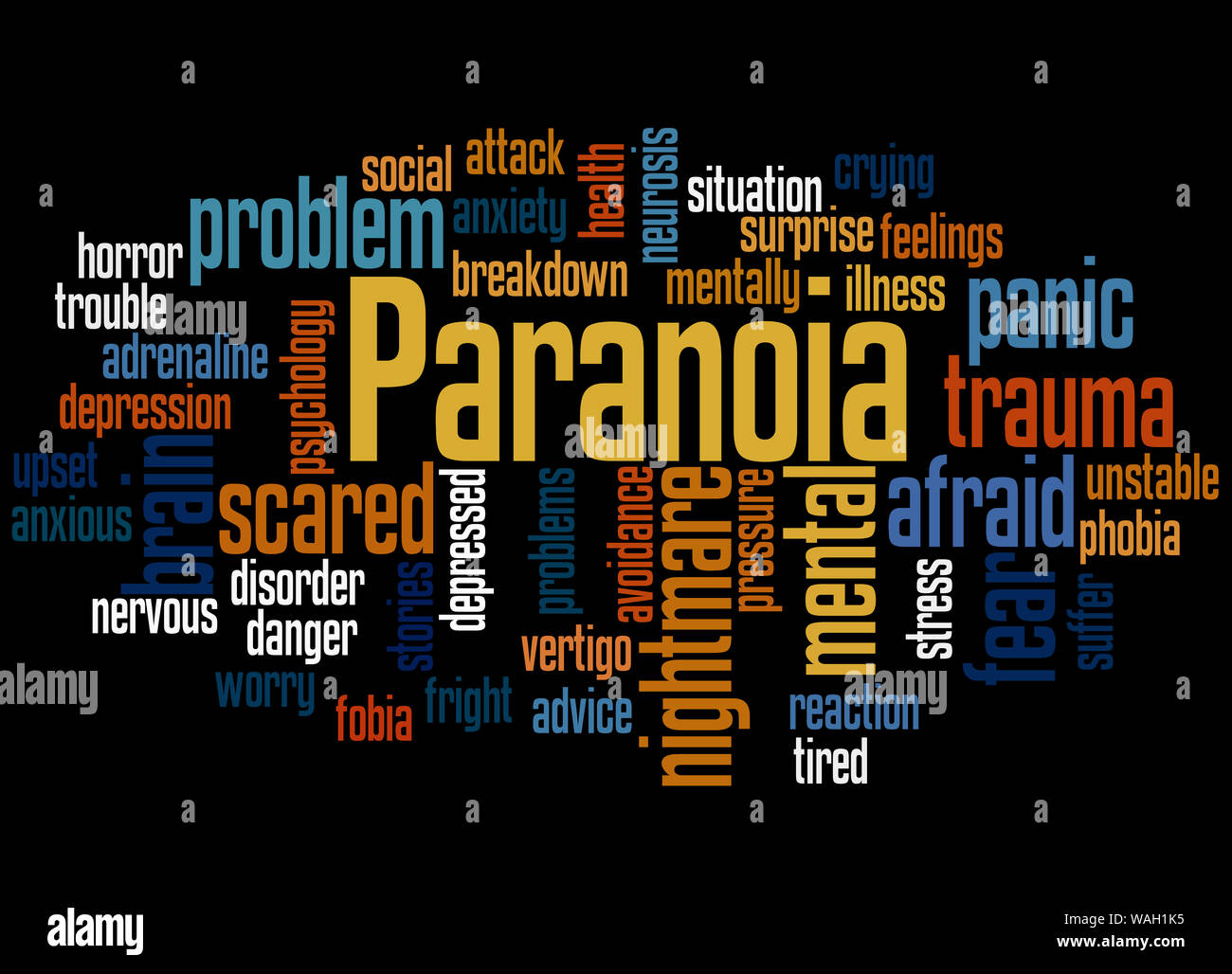 Paranoia word cloud concept on black background Stock Photo - Alamy