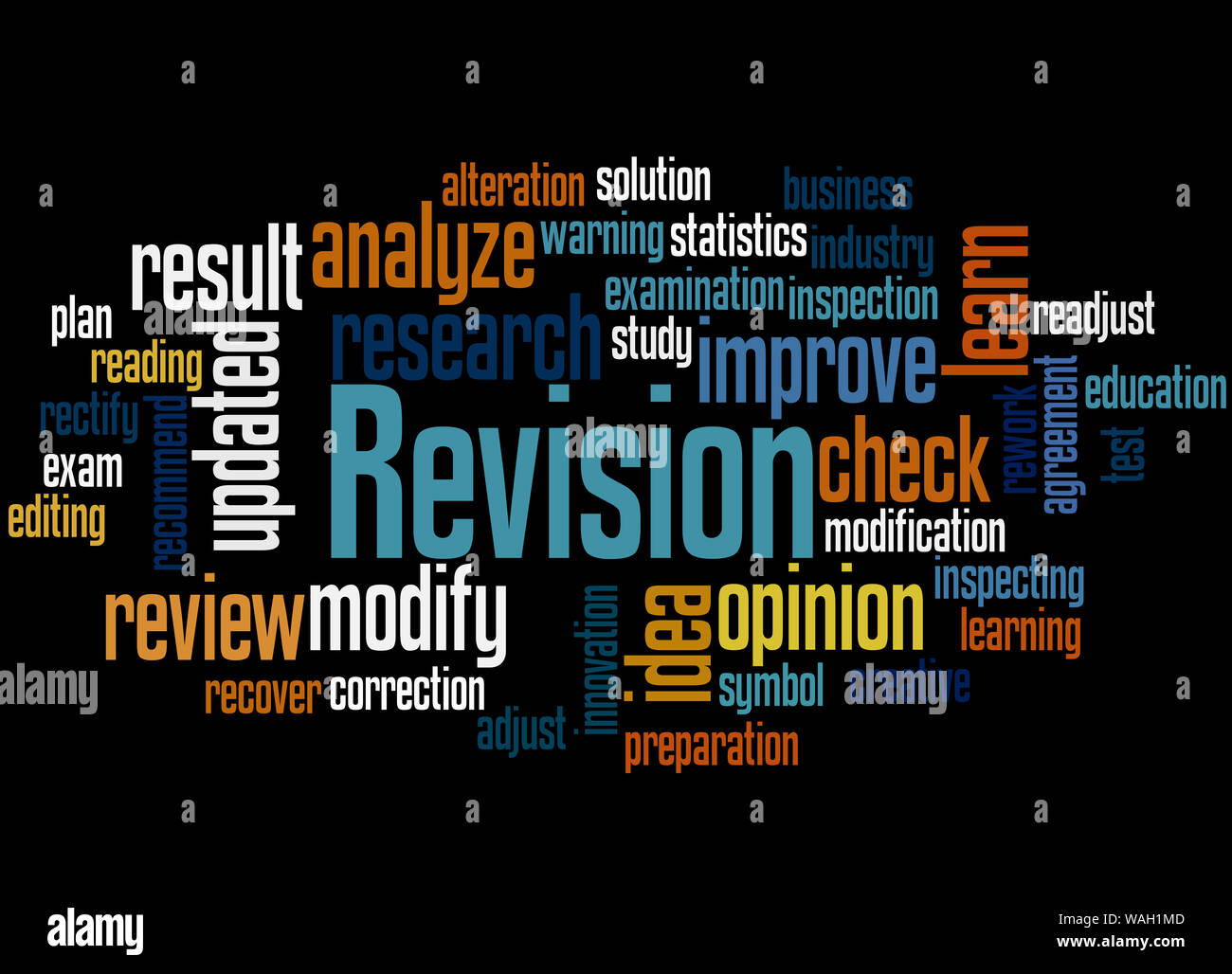 Revision word cloud concept on black background Stock Photo - Alamy