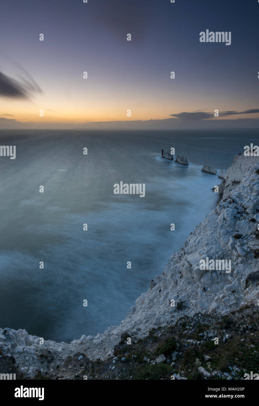 the needles lighthouse, isle of wight, uk in the evening atmospheric ...