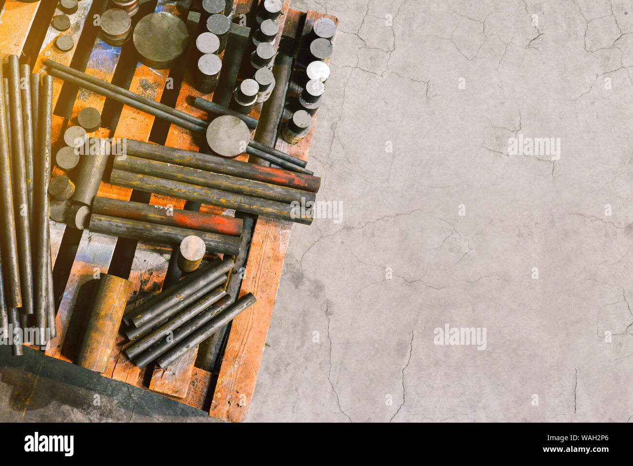 Industrial steel products of various shapes. Metal parts on the machine ...