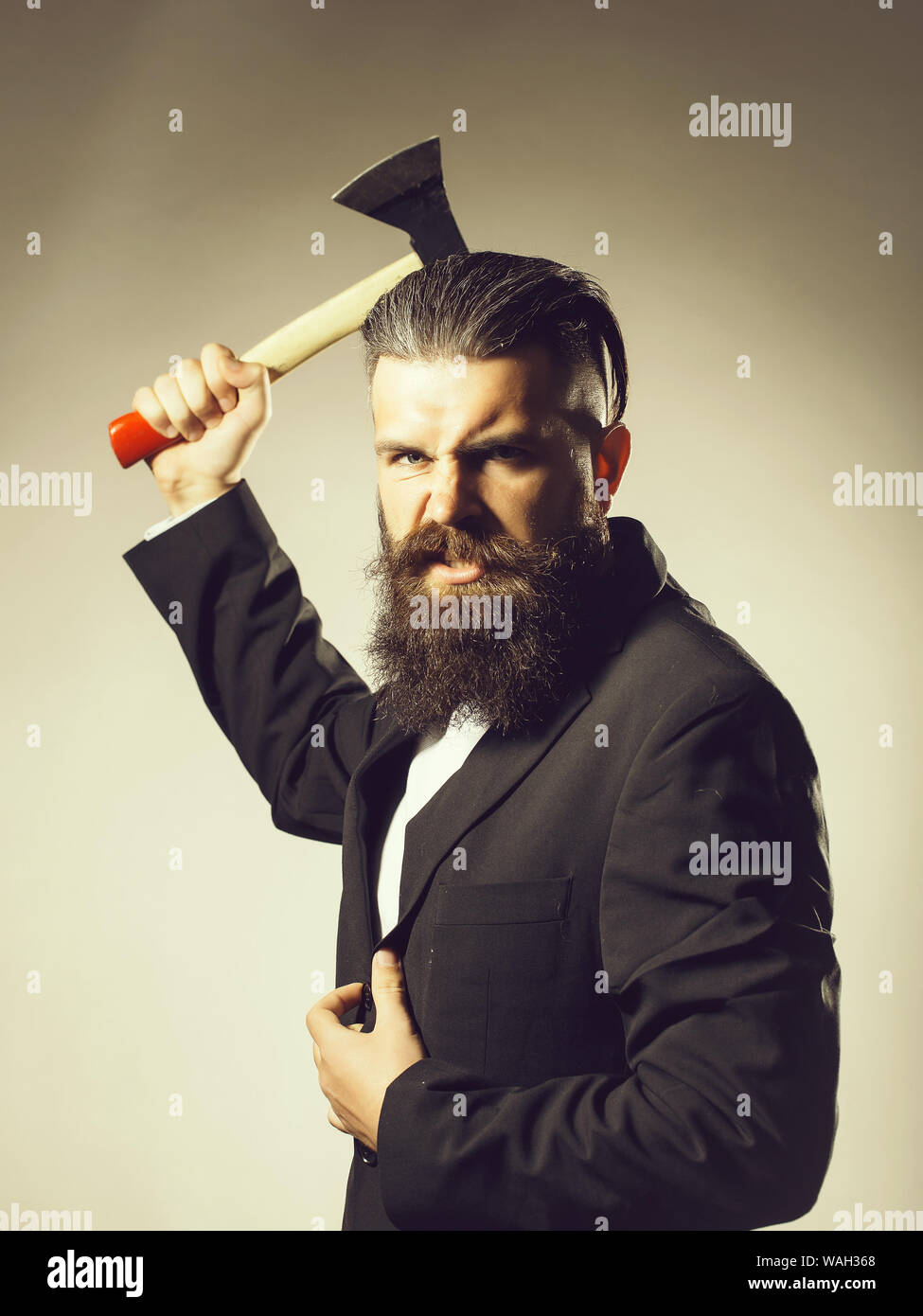 Bearded man with axe Stock Photo - Alamy