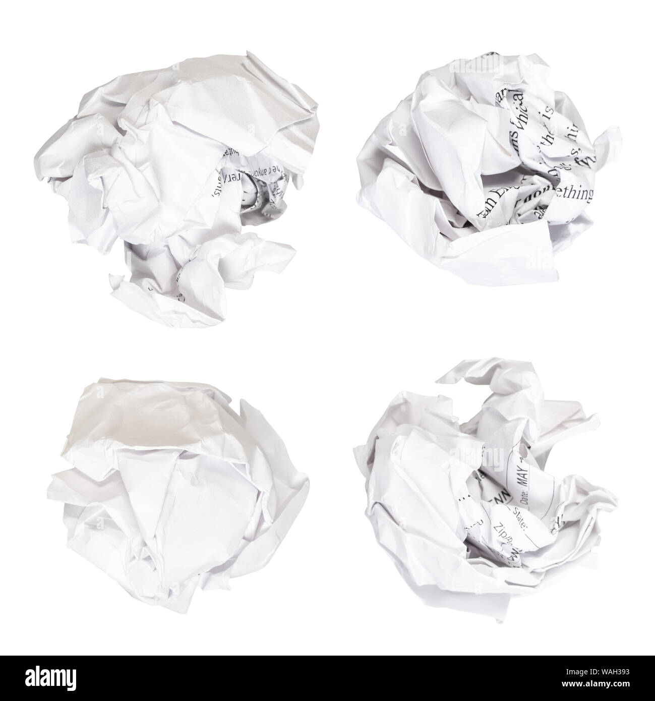 set of crumpled paper balls cut out on white background Stock Photo - Alamy