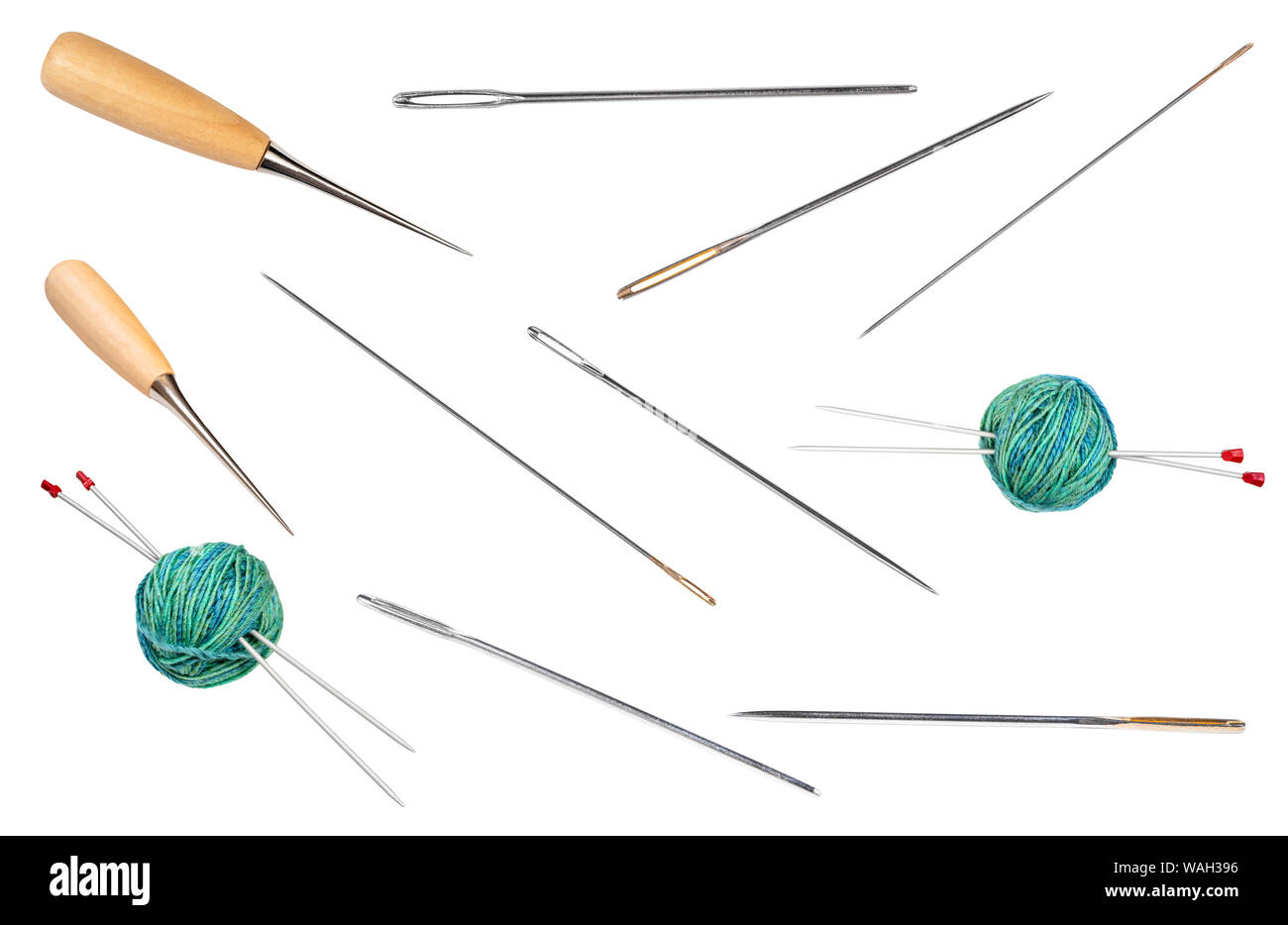 set of various hand sewing needles cut out on white background Stock ...